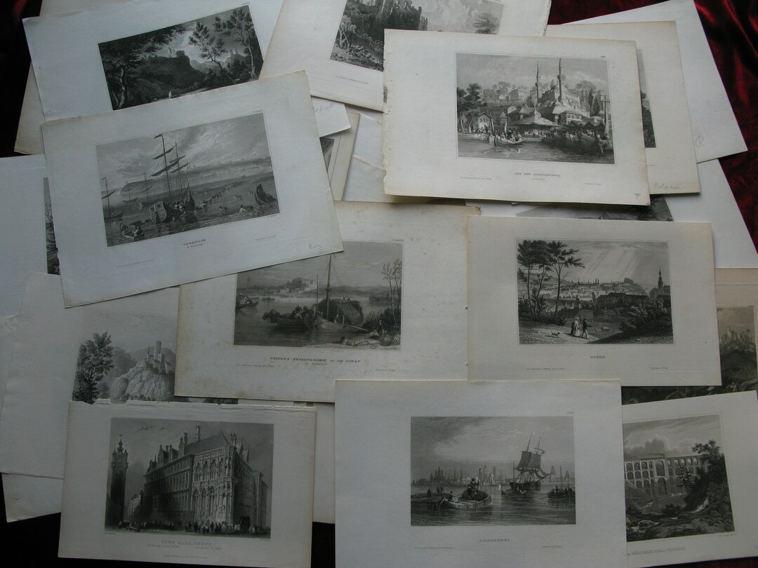 LOT 106 GENUINE Original Antique Vintage 19 Century Etching Engraving ...