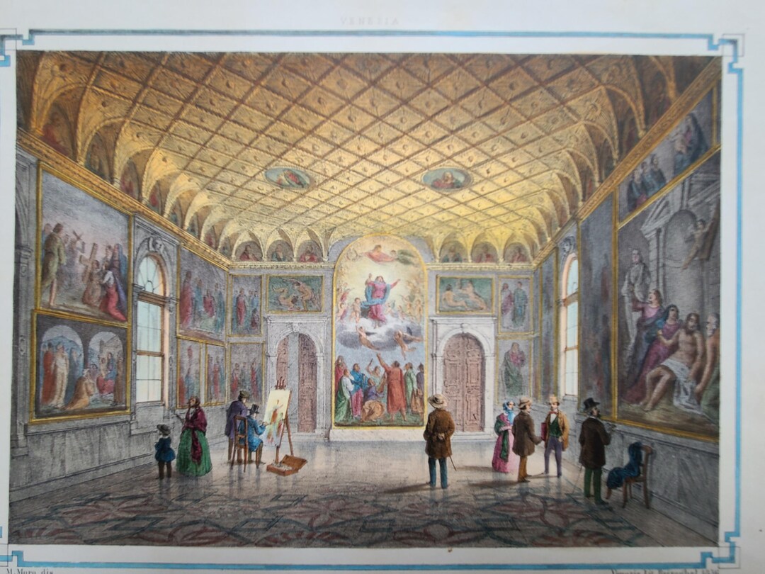 1856 Venice Saal Der Assunta Italy Large Antique Original Color Print ...