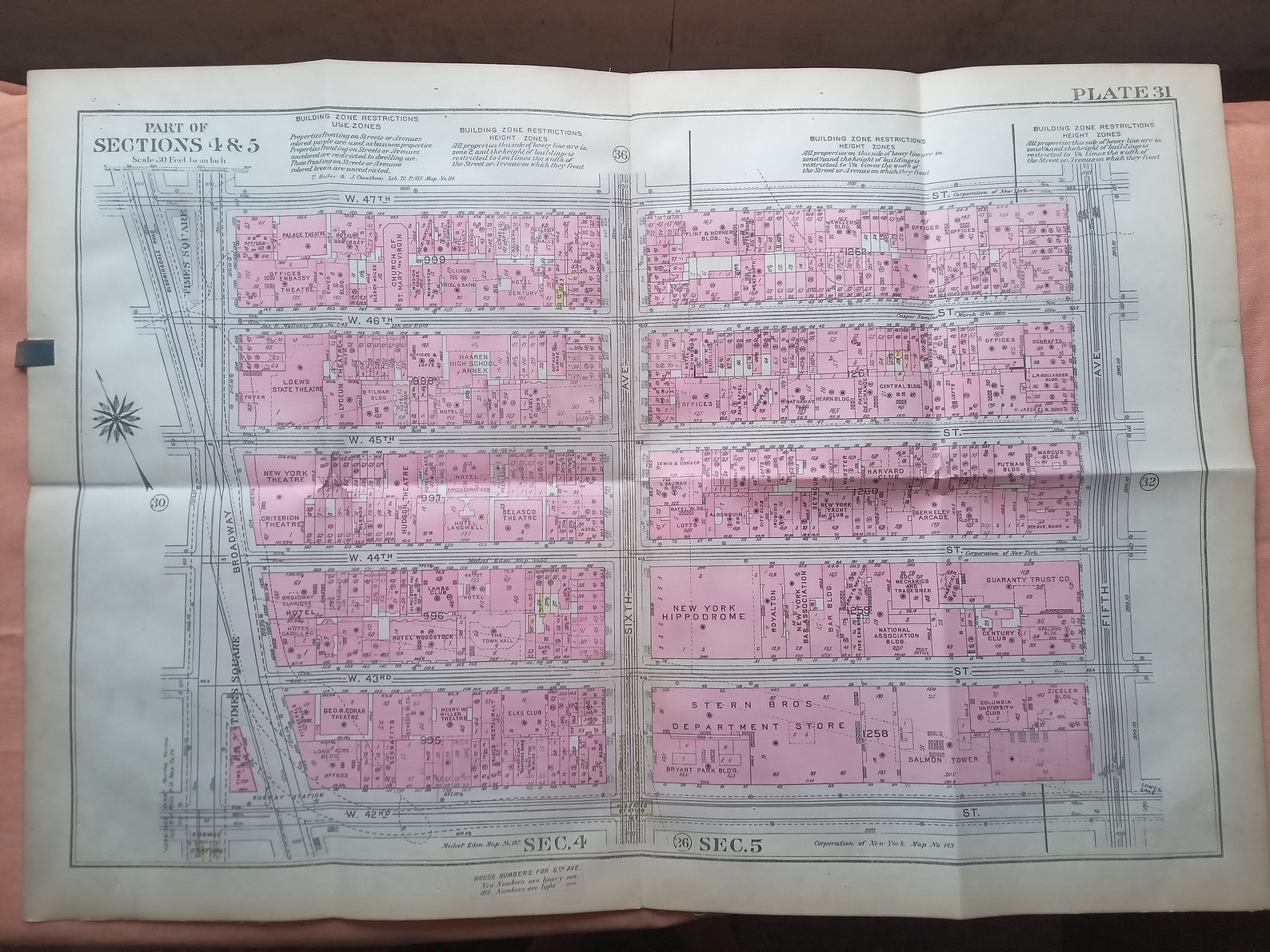 1921 Bromley New York Map Manhattan Roosevelt Chrysler Times Square ...