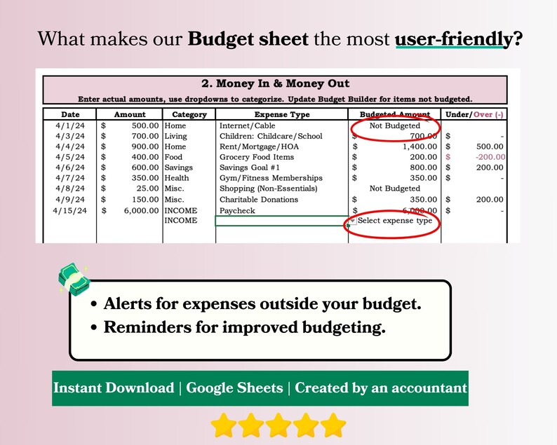 Monthly Budget Spreadsheet for Google Sheets | Expense Tracker ...