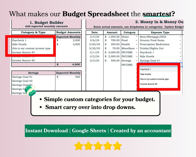 Monthly Budget Spreadsheet for Google Sheets | Expense Tracker ...