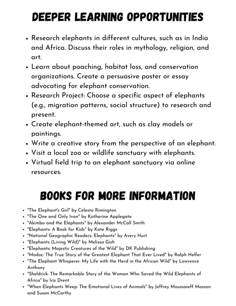 Elephant Animal Unit Study Elementary Ages 9 -12 - Etsy