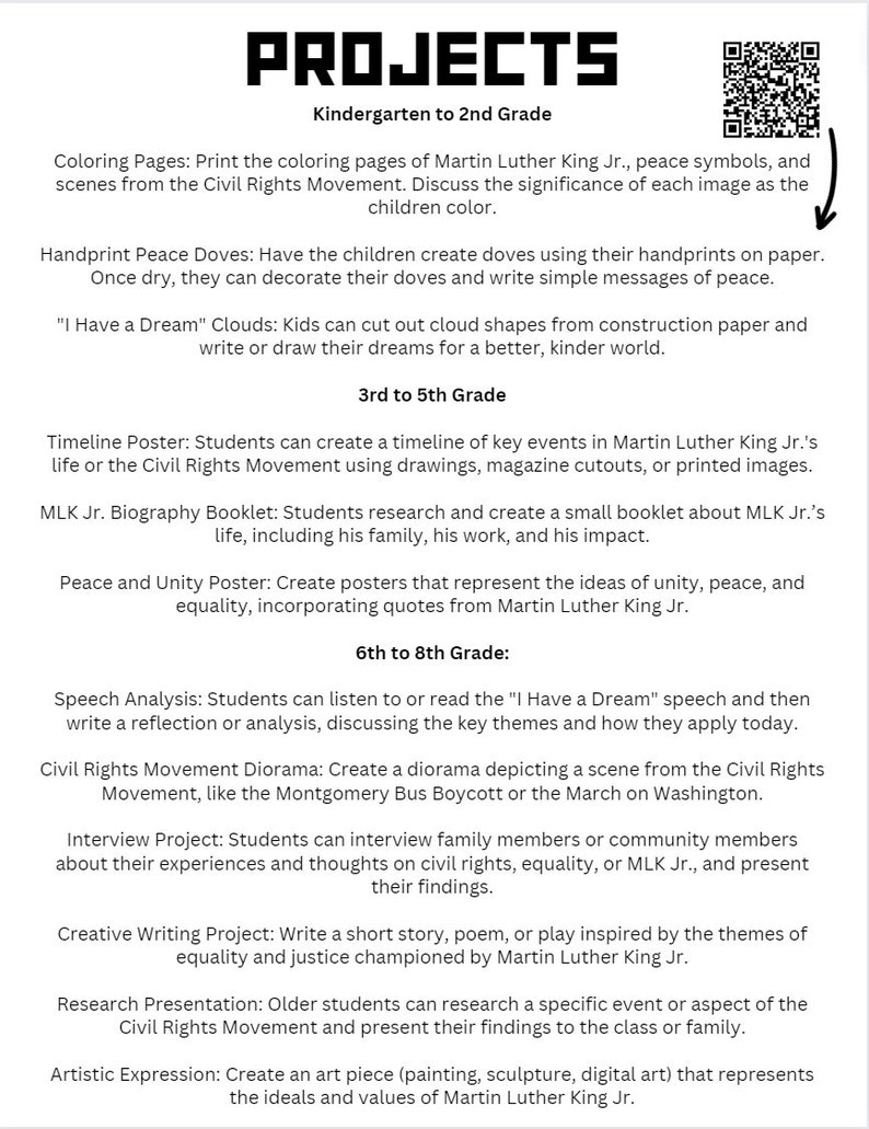 Sample Martin Luther King Jr Unit Study - Etsy