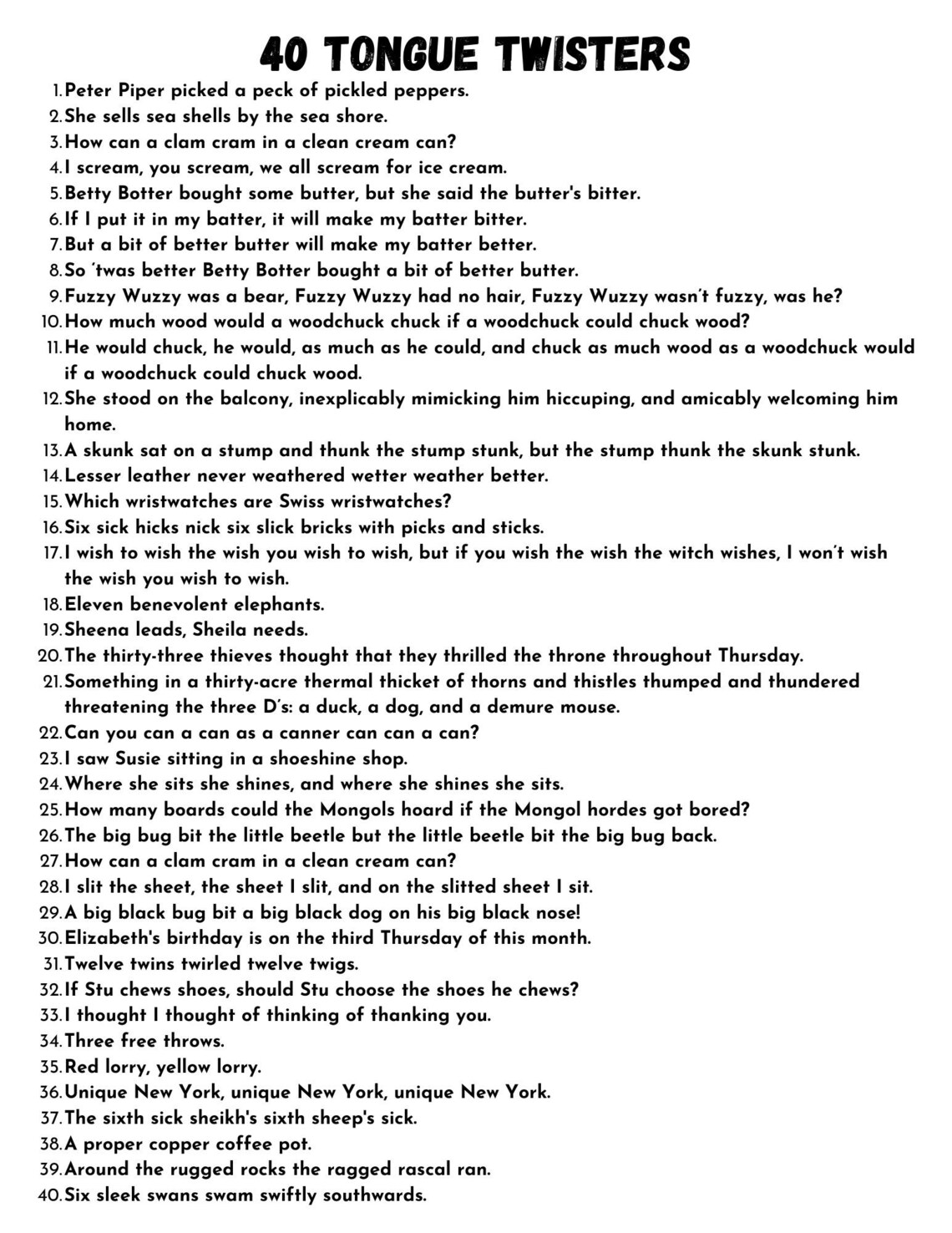 Tongue Twisters Flashcards - Etsy