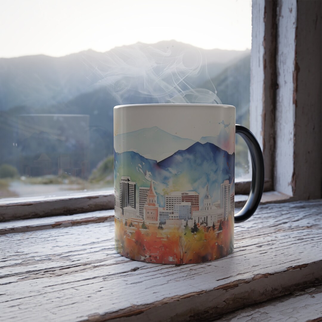 Color Changing Salt Lake City Mug, Utah Mountains, Ceramic Mug, Heat ...