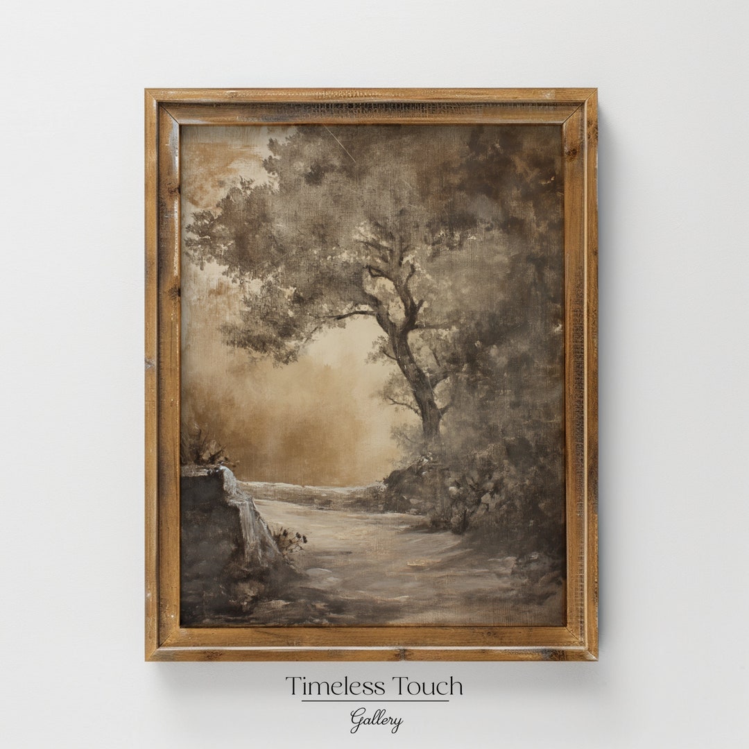 Vintage Oak Tree Painting: Rustic Nature Path Art (digital Download) - Etsy