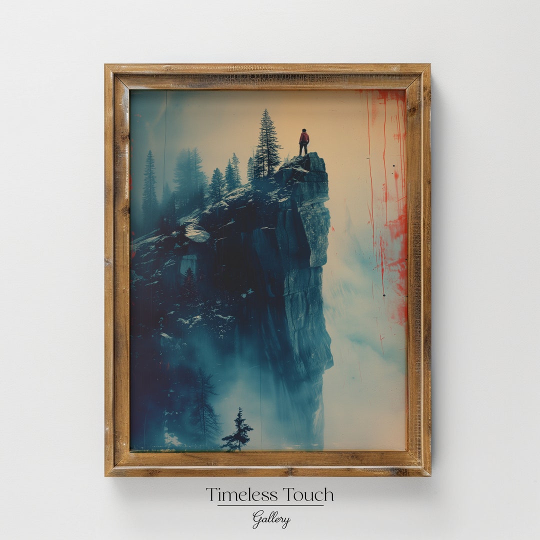 Vintage Cliffside Landscape Art Print: Rustic Wall Decor (digital ...