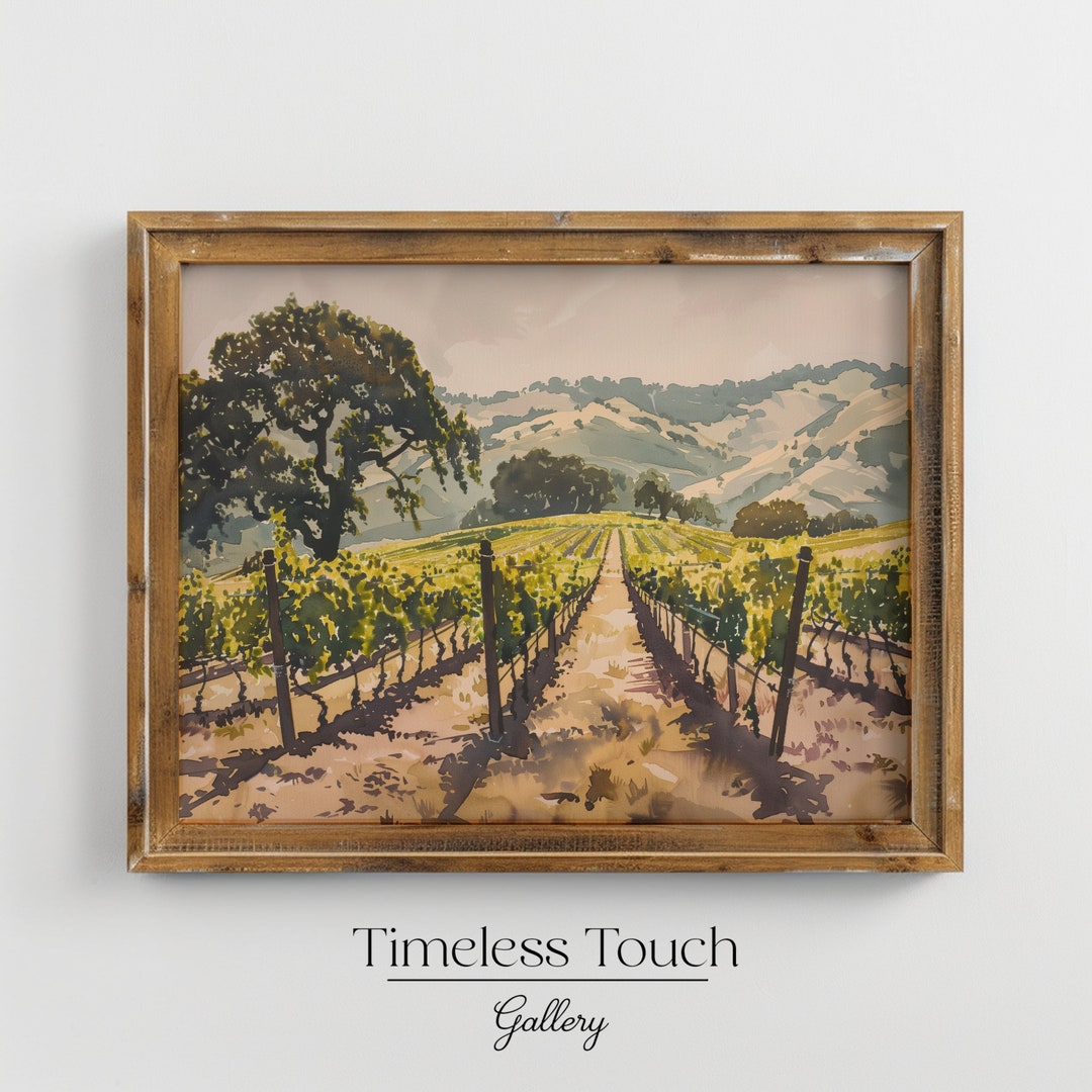 Vintage Vineyard Landscape Art: Rustic Field Painting (digital Download ...
