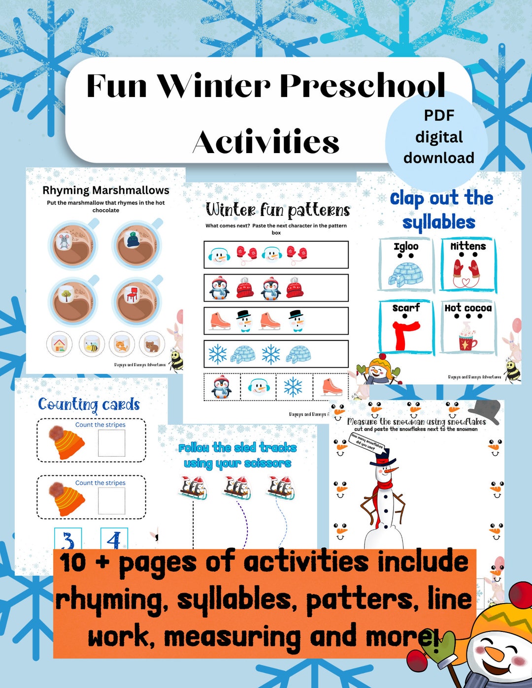Winter Preschool Pre-k Learning Bundle 10 Pages Printable Activity ...