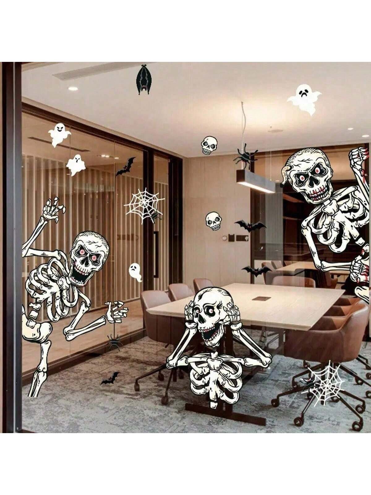 Halloween Skeletons Window Clings: Spooky Skull & Ghost Stickers - Etsy
