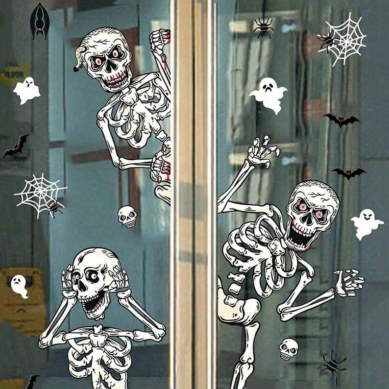 Halloween Skeletons Window Clings: Spooky Skull & Ghost Stickers - Etsy
