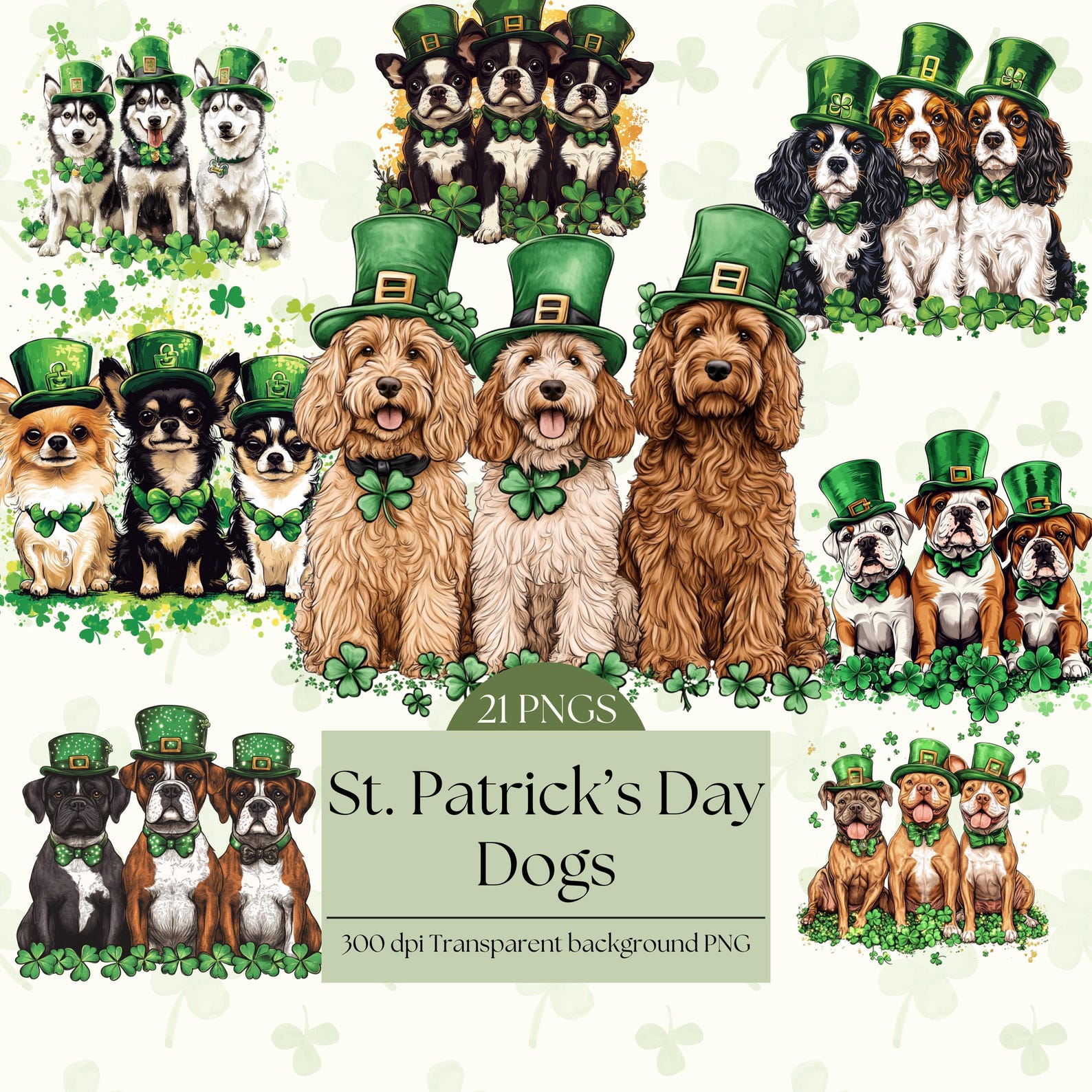 St Patricks Day Dogs Clip Art Watercolor Dog Clipart PNG Bundle St ...