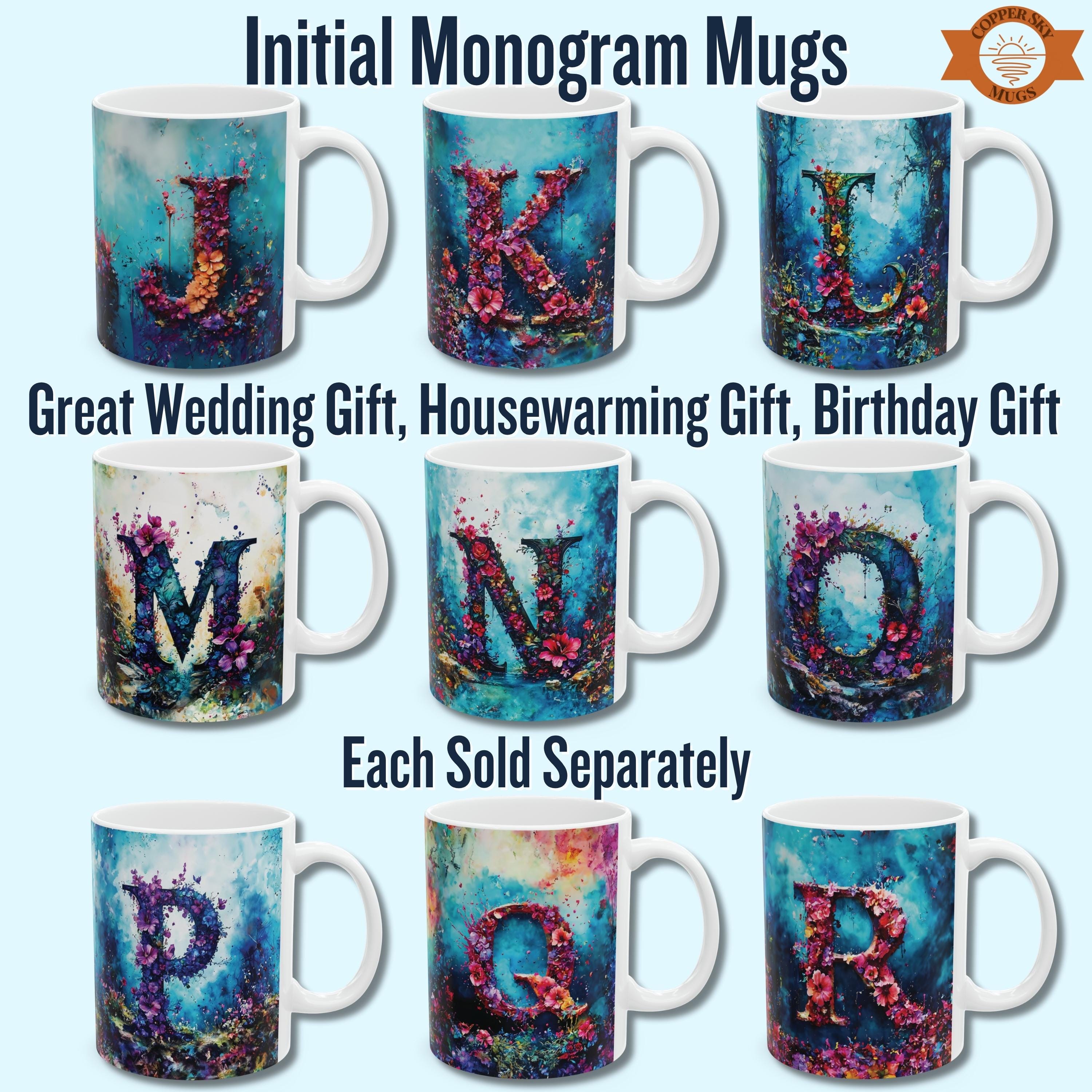 Initial N Monogram Mug Splatter Ink Art Design Watercolor Flowers ...
