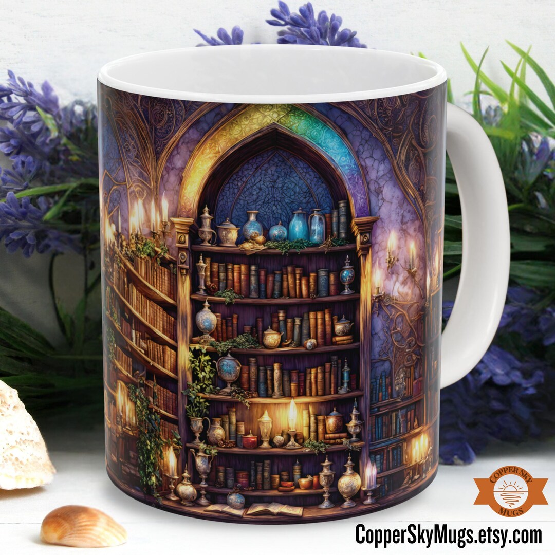 Magic Den Mug Bookshelf Coffee Cup Wizard Magic Lovers Gift Mysterious ...