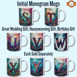 Initial N Monogram Mug Splatter Ink Art Design Watercolor Flowers ...