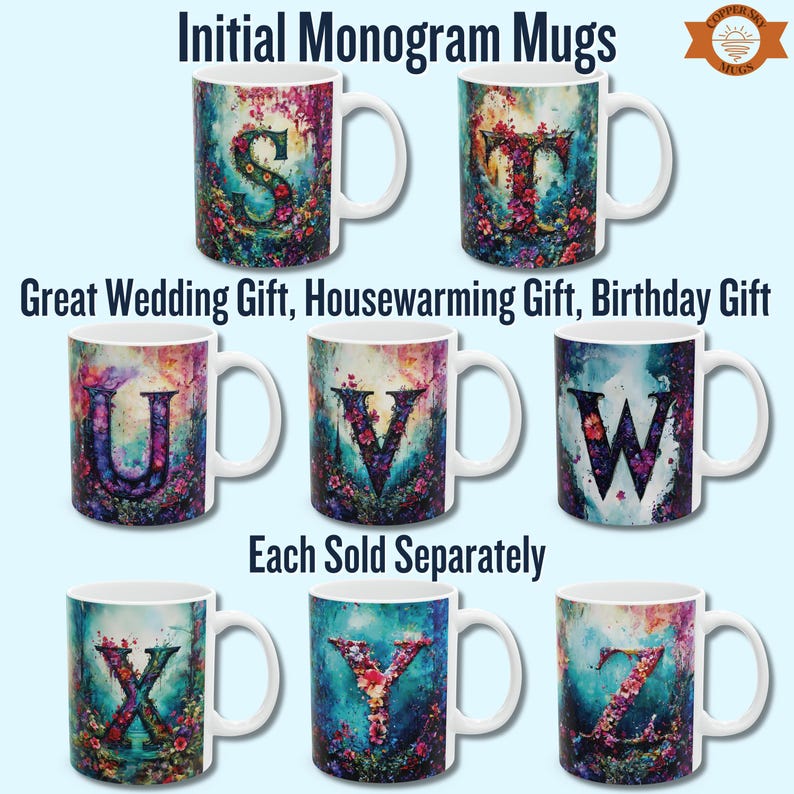 Initial N Monogram Mug Splatter Ink Art Design Watercolor Flowers ...