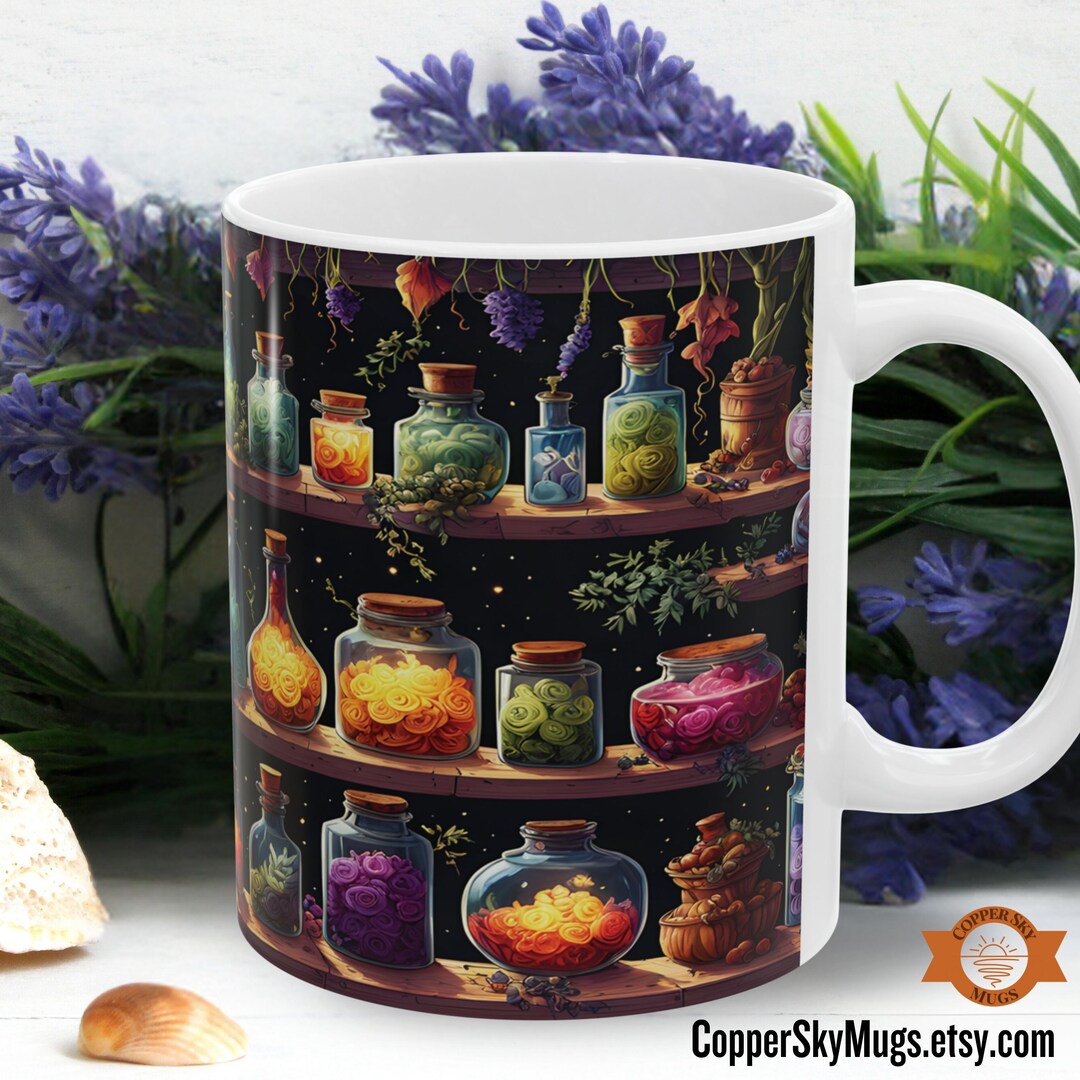 Potions Mug, Magical Bookshelf Coffee Cup, Alchemy Lovers Mug, Wizard ...