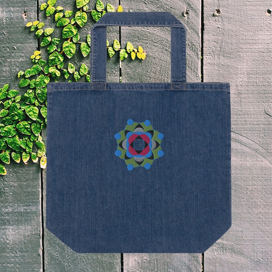 Denim Tote Bag Mandala Floral Pattern Stitched Flower Mandala Gift Idea ...
