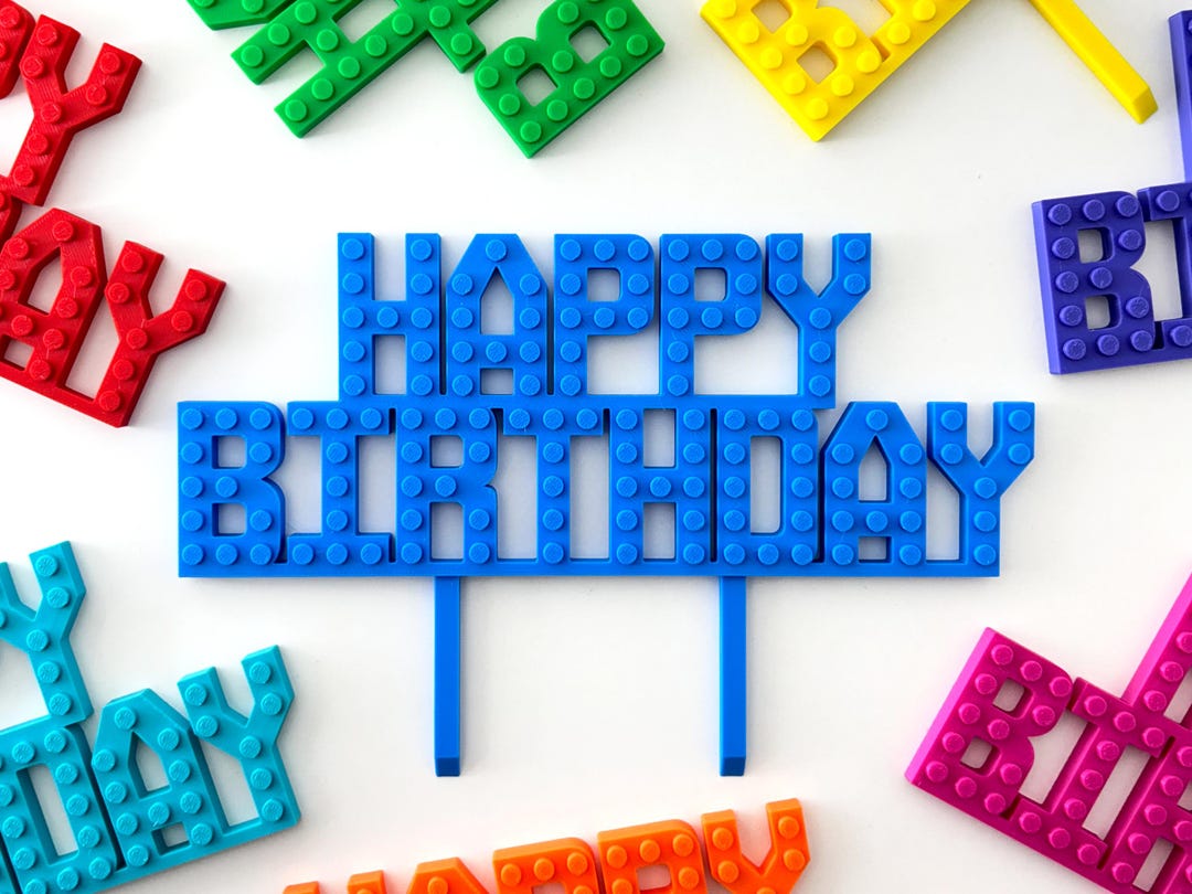 Brick Compatible Cake Topper - Building Blocks Style Cake Sign - Happy ...