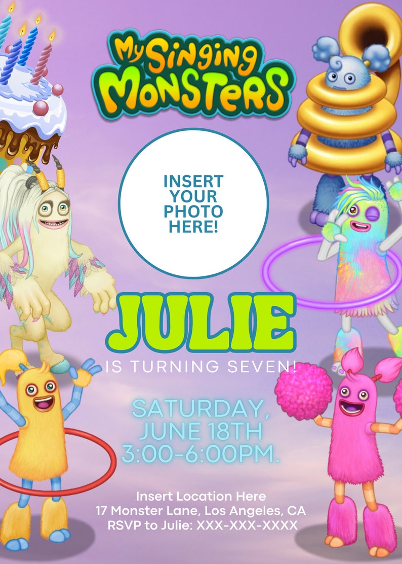 My Singing Monsters MSM Girls Birthday Invitation, My Singing Monsters ...