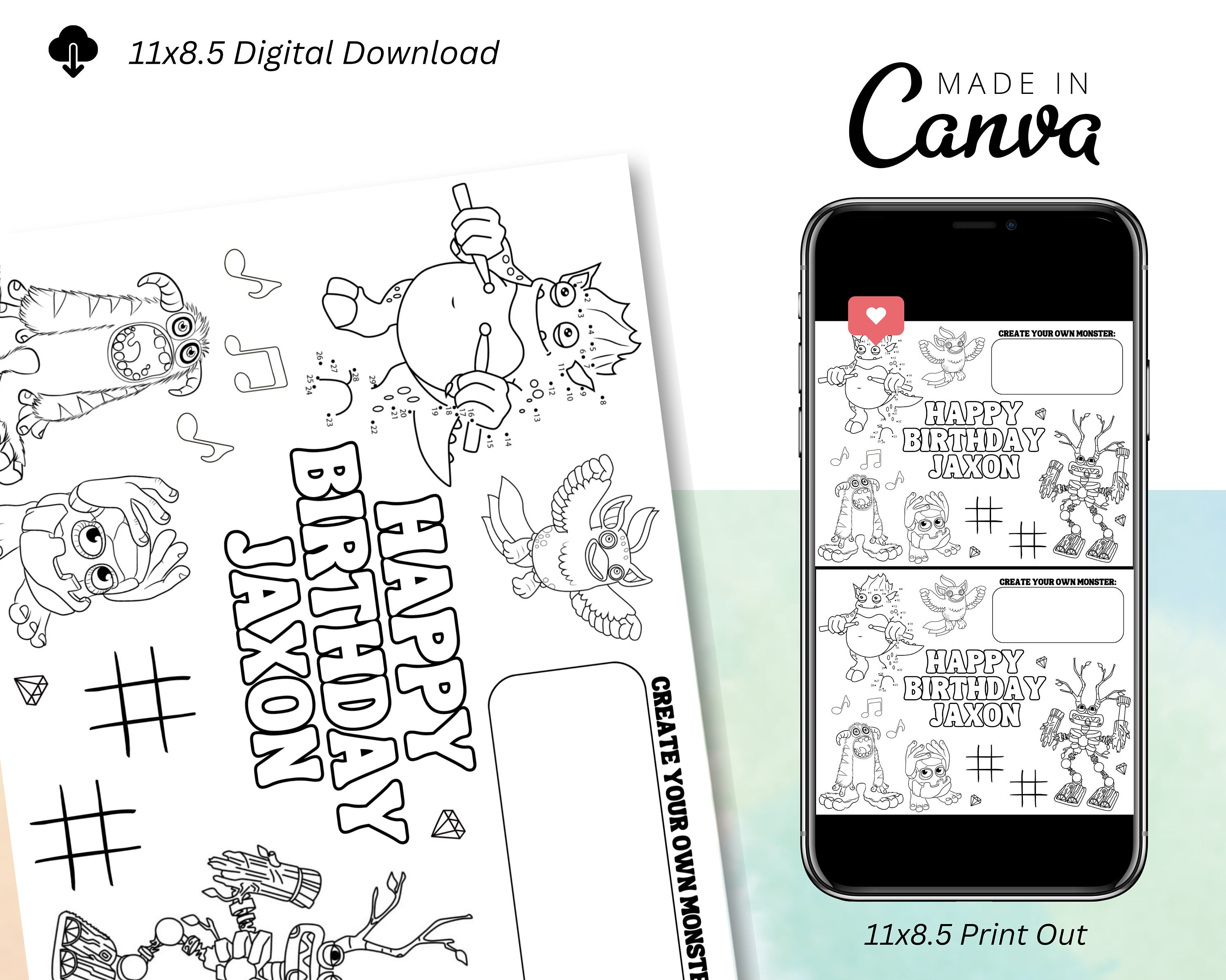 My Singing Monsters MSM Birthday Party Editable Print Out Activity ...