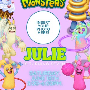 My Singing Monsters MSM Girls Birthday Invitation, My Singing Monsters ...