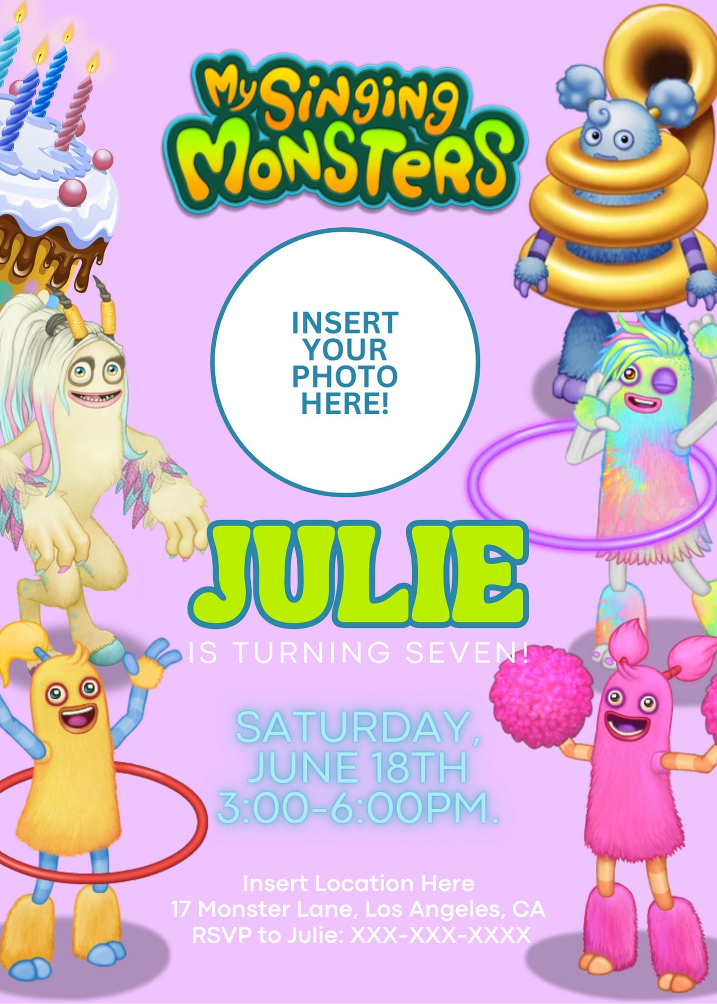 My Singing Monsters MSM Girls Birthday Invitation, My Singing Monsters ...