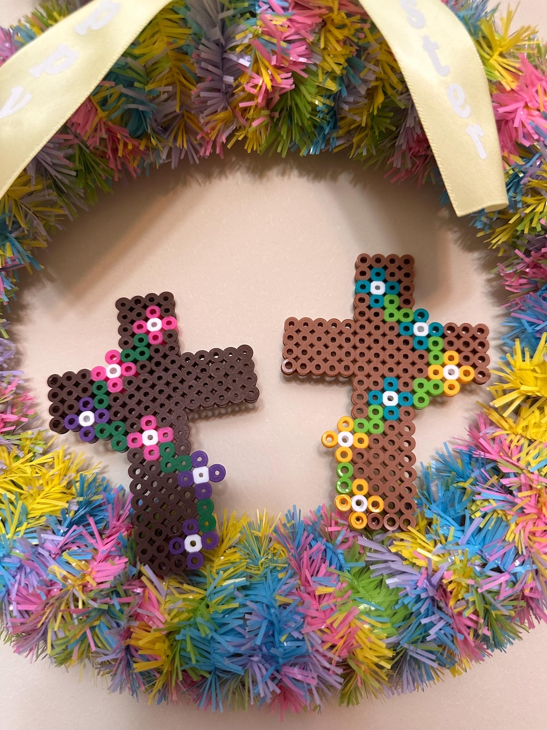 Floral Cross Fuse Bead Perler Bead Art Jesus Easter Cross - Etsy