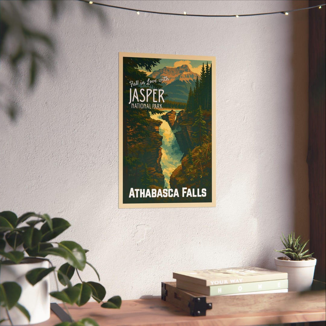 Travel Style Athabasca Falls Poster, Vintage Wall Art Print for Home ...
