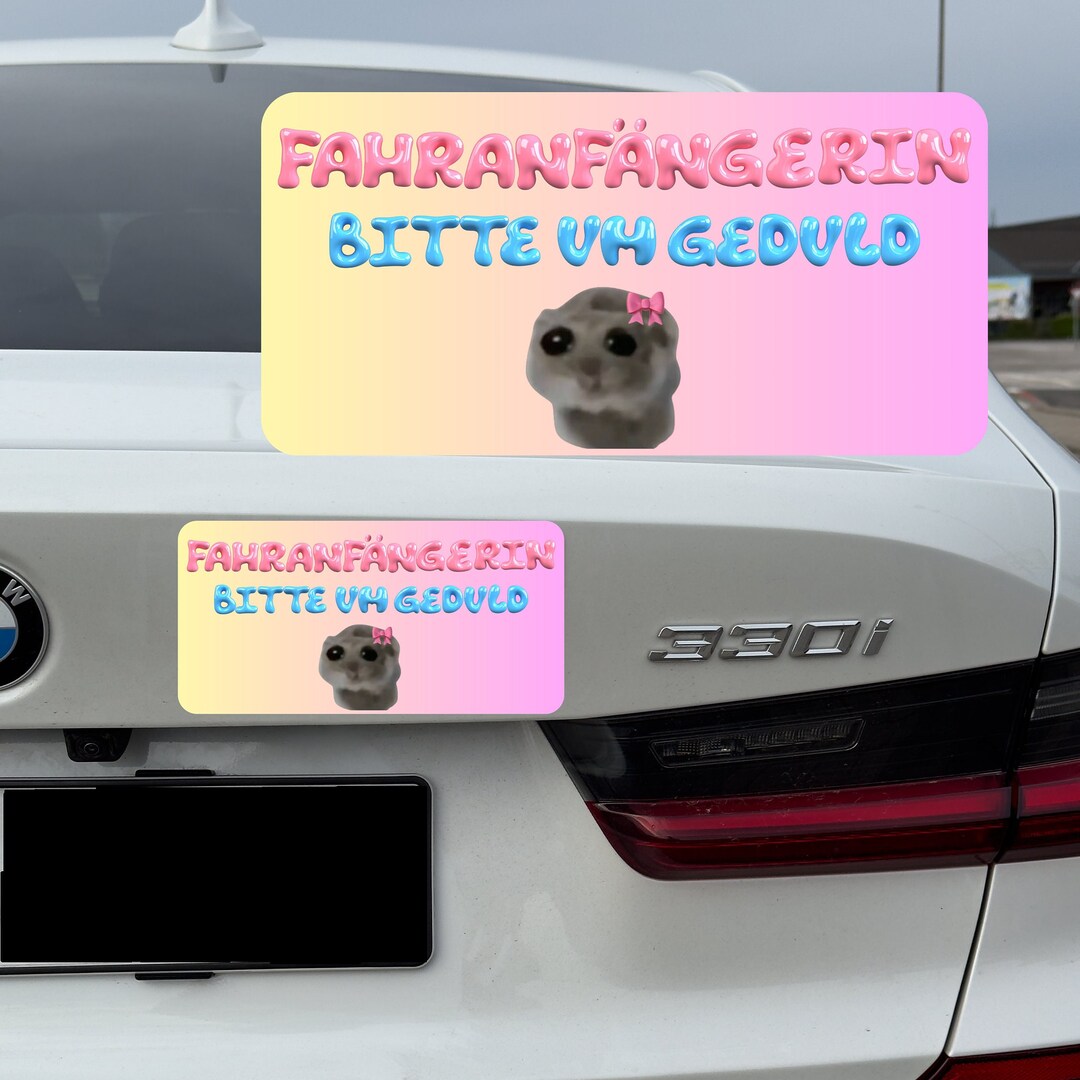 Sad Hamster Car Magnet Novice Driver Sign Yellow Pink Funny Meme Magnet ...