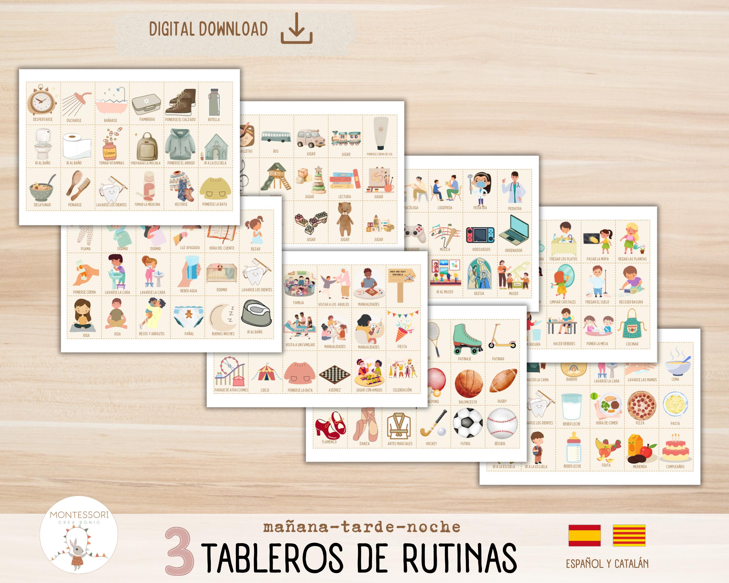 Tablero de rutinas diarias para niños en español y catalán, 144 ...