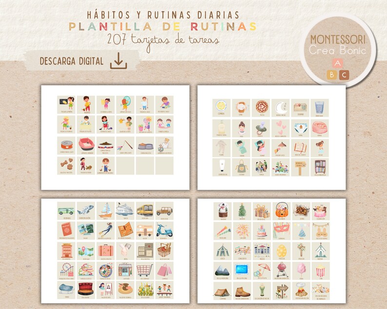 Plantilla de rutinas diarias para niños en español y catalán, 207 ...