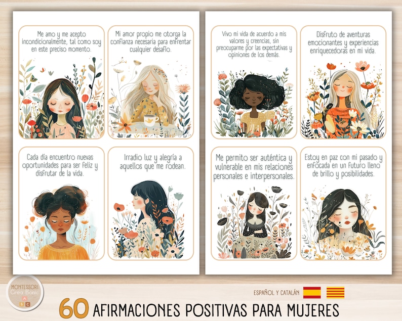 Positive Affirmations Cards for Women. Set of 60, Unique Illustrations ...