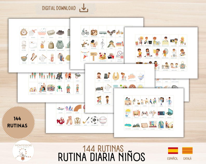 Daily Routine Board for Kids in Spanish and Catalan. Dinosaurs. 144 ...