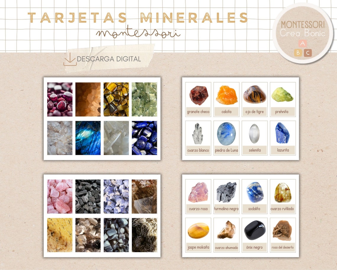Montessori Gemstone Flashcards, Printable Materials, Minerals and ...
