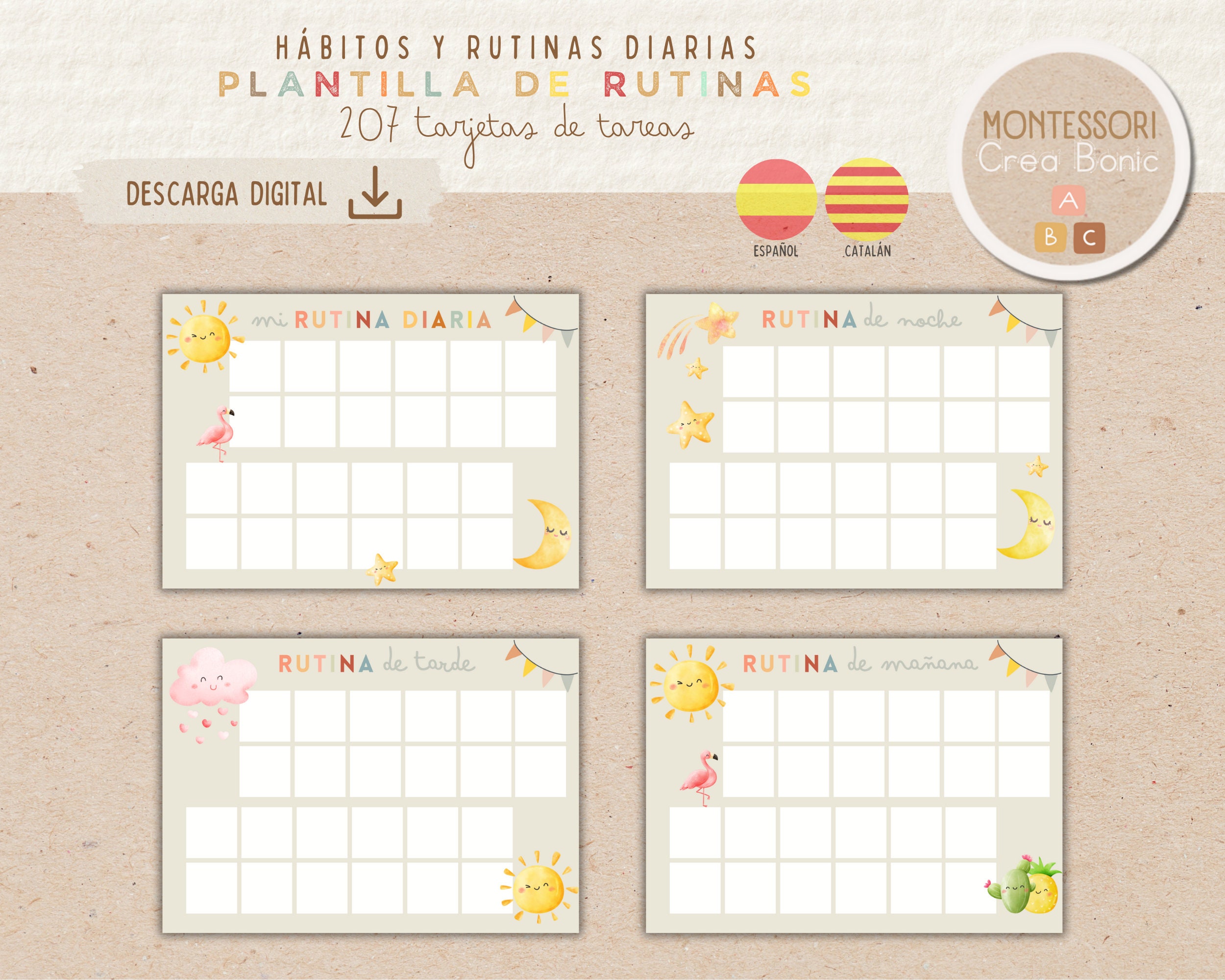 Plantilla de rutinas diarias para niños en español y catalán, 207 ...