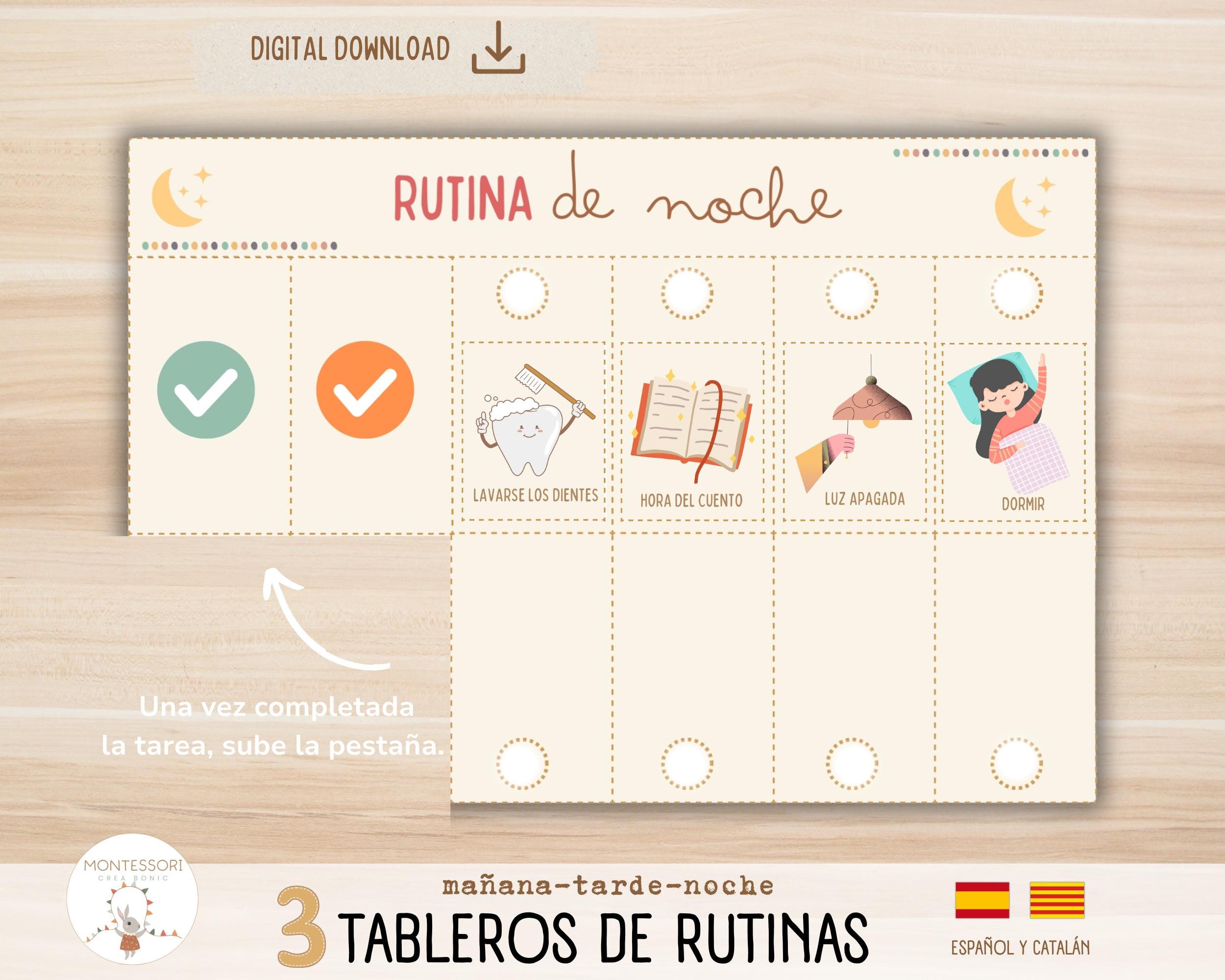 Tablero de rutinas diarias para niños en español y catalán, 144 ...