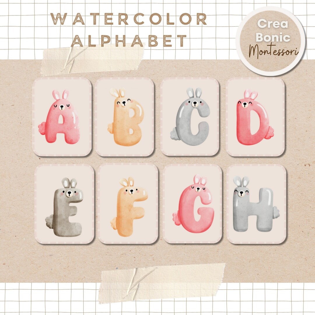 Printable Alphabet Cards in Pastel Watercolor Colors. Animal Alphabet ...