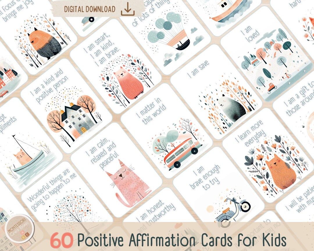 60 Tarjetas de afirmaciones positivas para niños 60 tarjetas de ...