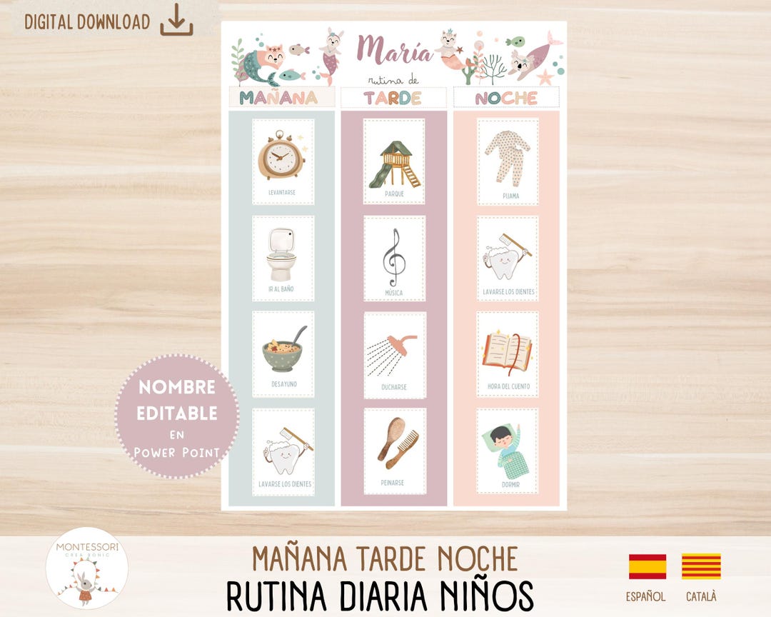 Daily Routine Board for Kids in Spanish and Catalan. Mermaid Theme. 144 ...
