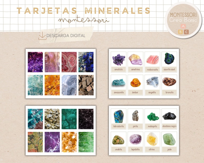 Montessori Gemstone Flashcards, Printable Materials, Minerals and ...