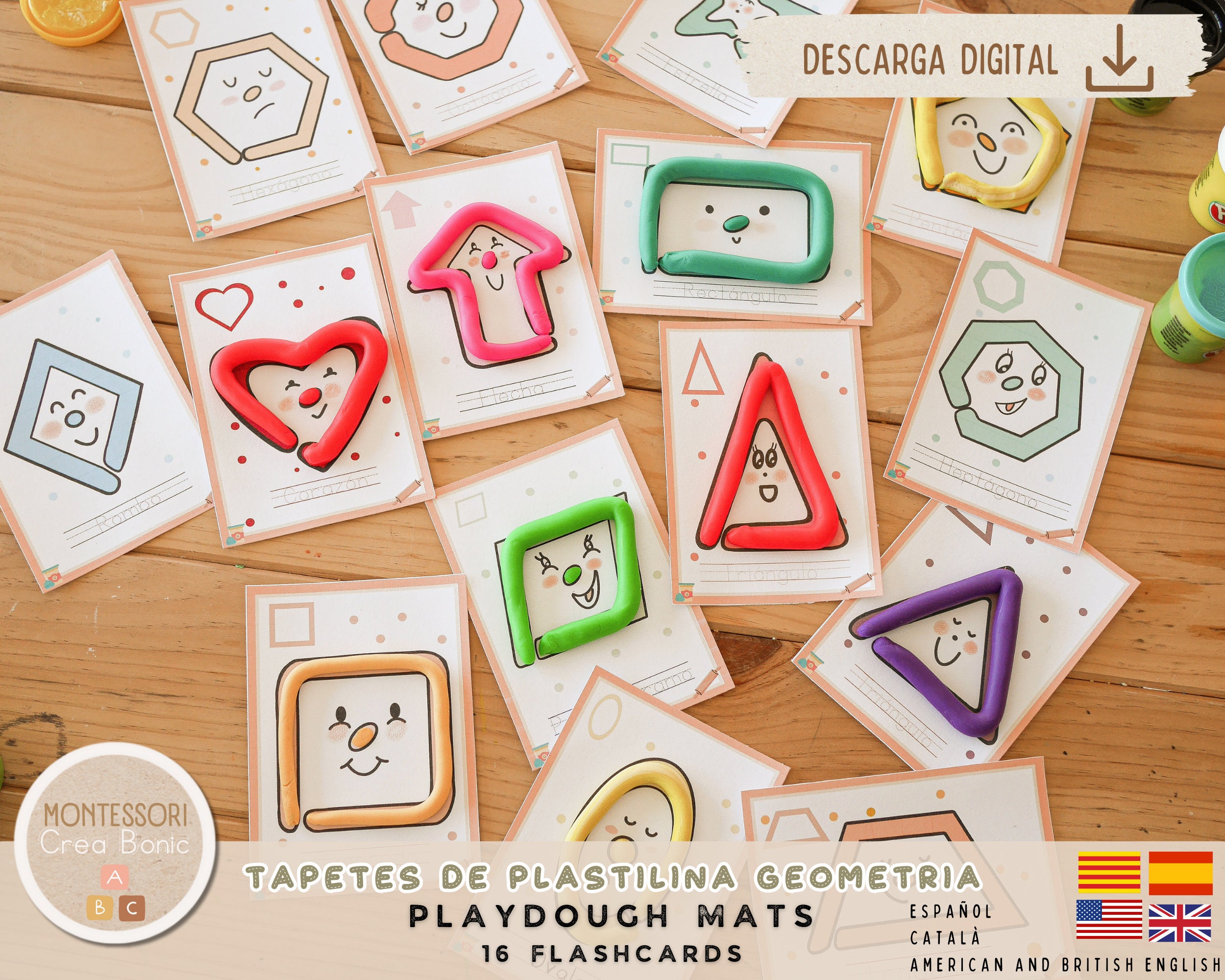 Plantillas de geometría de Plastilina. 2D Shapes Playdough Mats ...