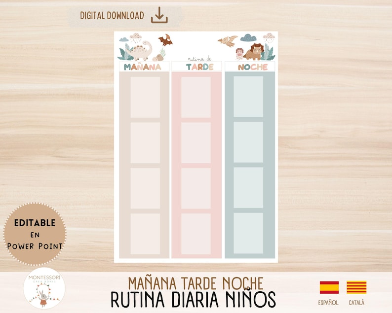 Daily Routine Board for Kids in Spanish and Catalan. Dinosaurs. 144 ...