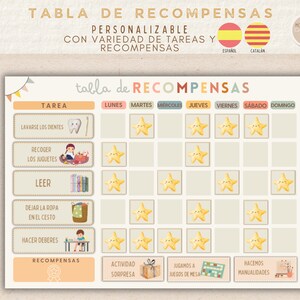 Tabla de Recompensas. Rutinas y hábitos niños. Español y catalán ...