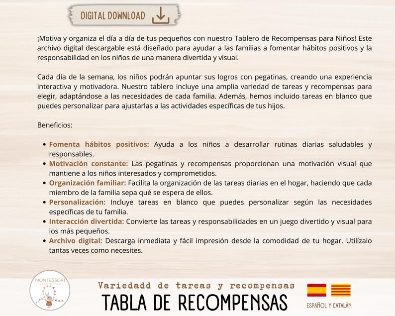 Rewards Table. Children's Routines and Habits. Spanish and Catalan ...