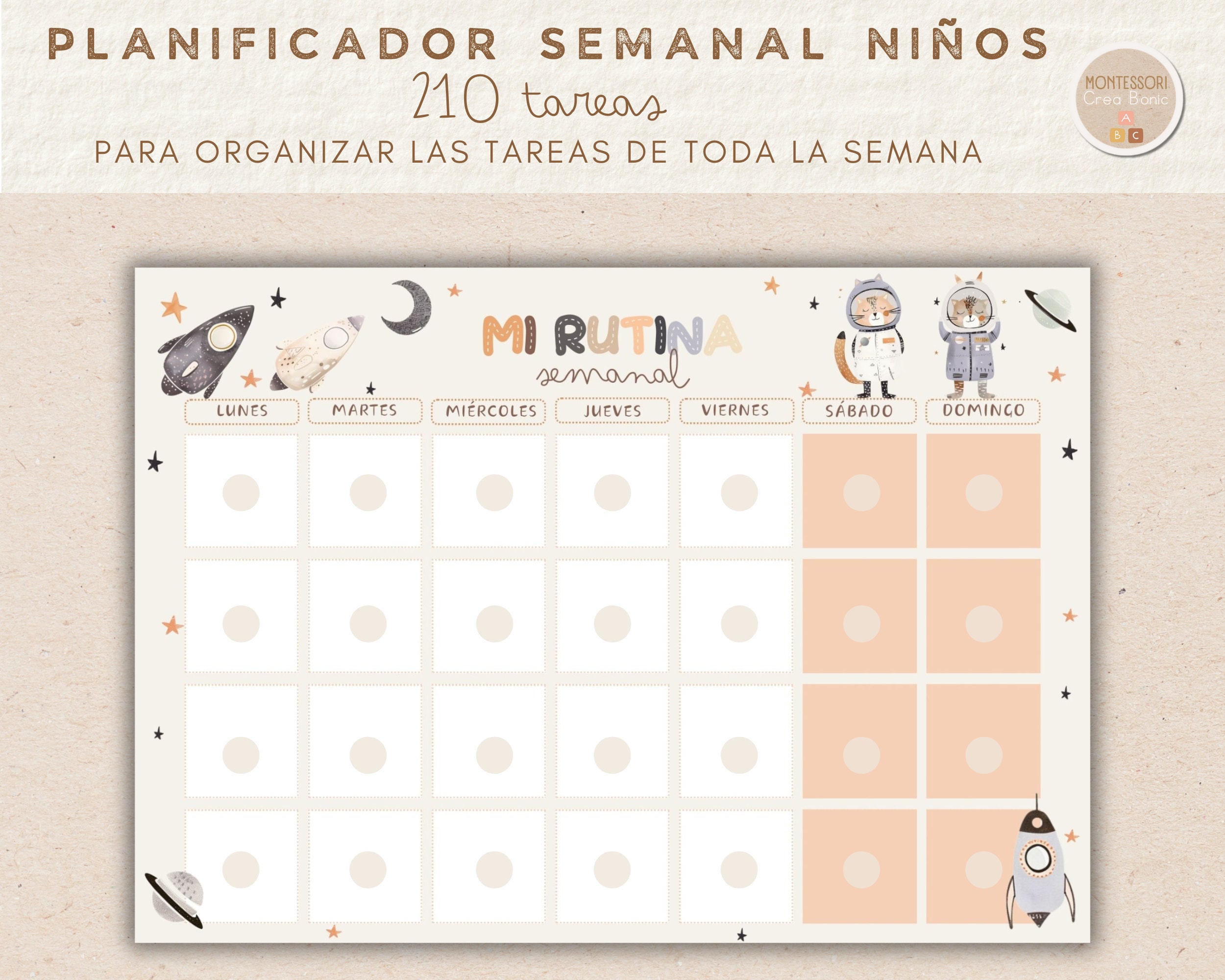 Planificador semanal para niños. Rutina semanal para niños. Espacio ...