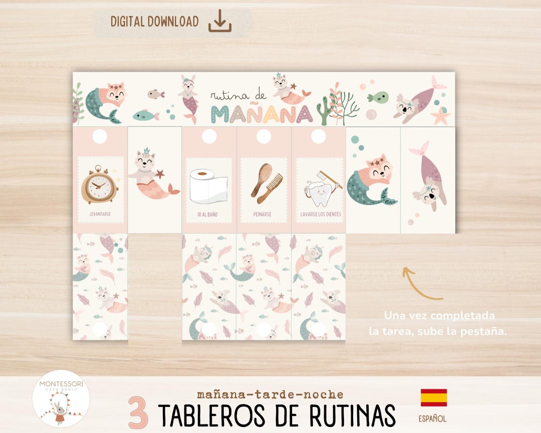 Daily Routine Board for Kids in Spanish. Mermaids. 144 Routine Cards ...