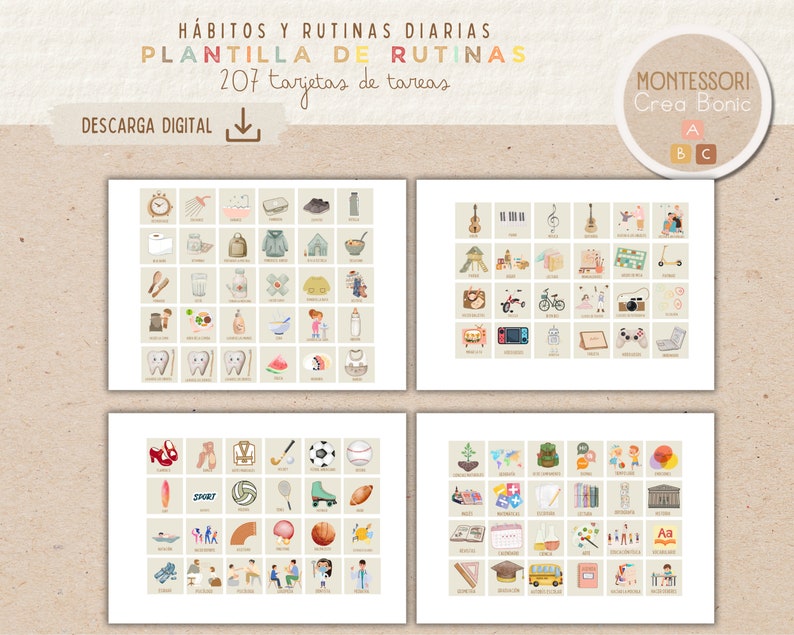 Plantilla de rutinas diarias para niños en español y catalán, 207 ...