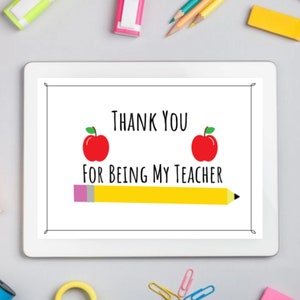 Teacher Thank You Card- Digital Gift- Instant Printable Gratitude Note ...