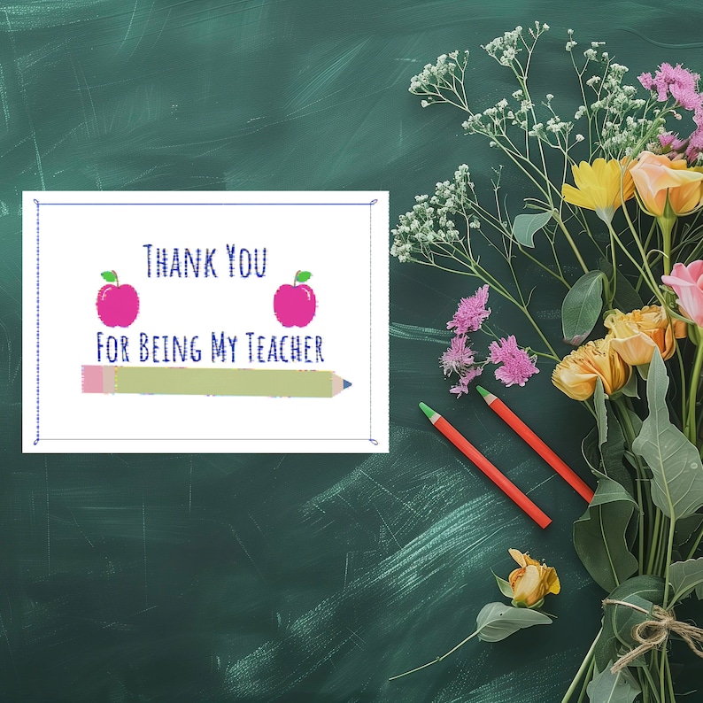 Teacher Thank You Card- Digital Gift- Instant Printable Gratitude Note ...